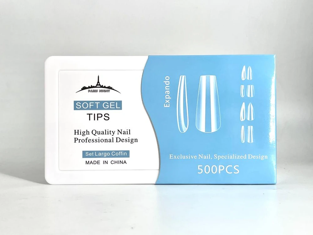 Tips Para Soft Gel Press On Largo Coffin Paris Night x500PCS - Distribuidora Por Mayor