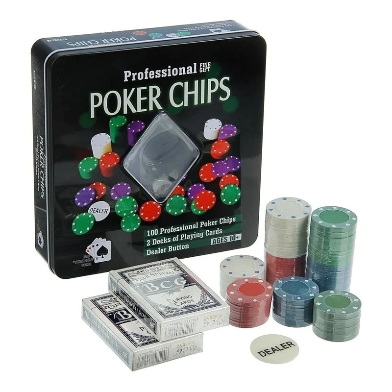 JUEGO DE POKER EN LATA NAIPES 100 FICHAS FOB MAYORISTA