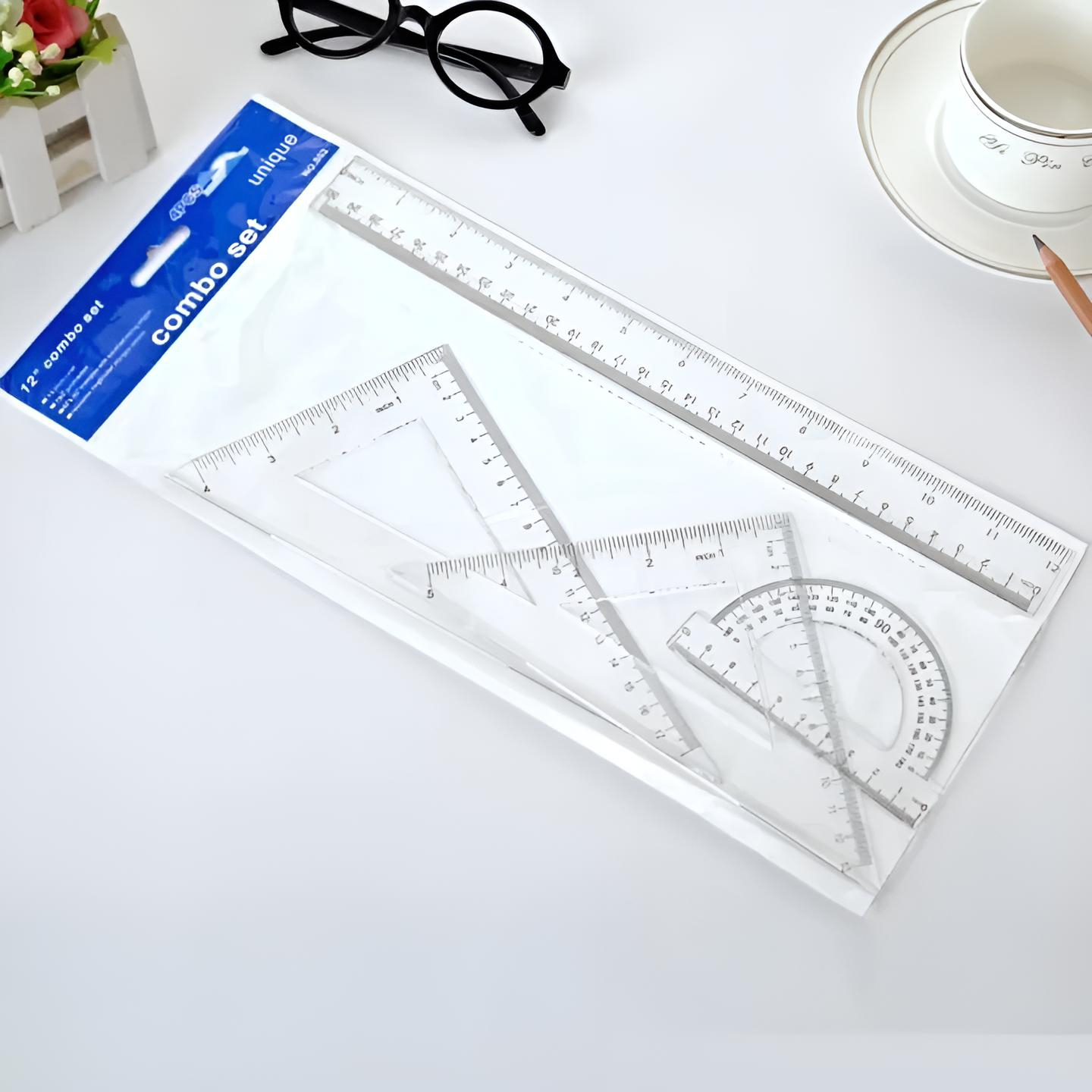 Set Regla Geométrica x 4pcs - PLUS MAYORISTA