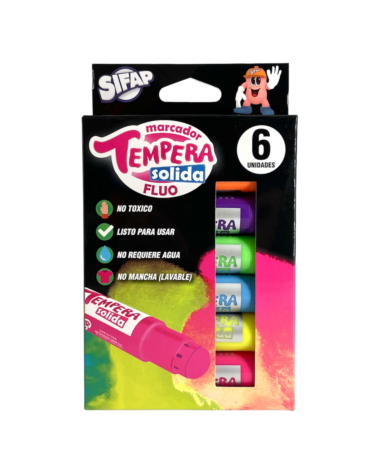 Tempera Solida Sifap En Barra Colores Fluo X 6 Surtidos - Distribuidora ...