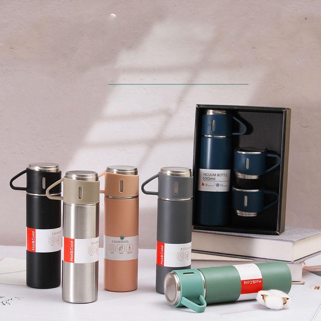 Kit Termo + 2 Tazas Acero Inox Importado - Distribuidora Por Mayor