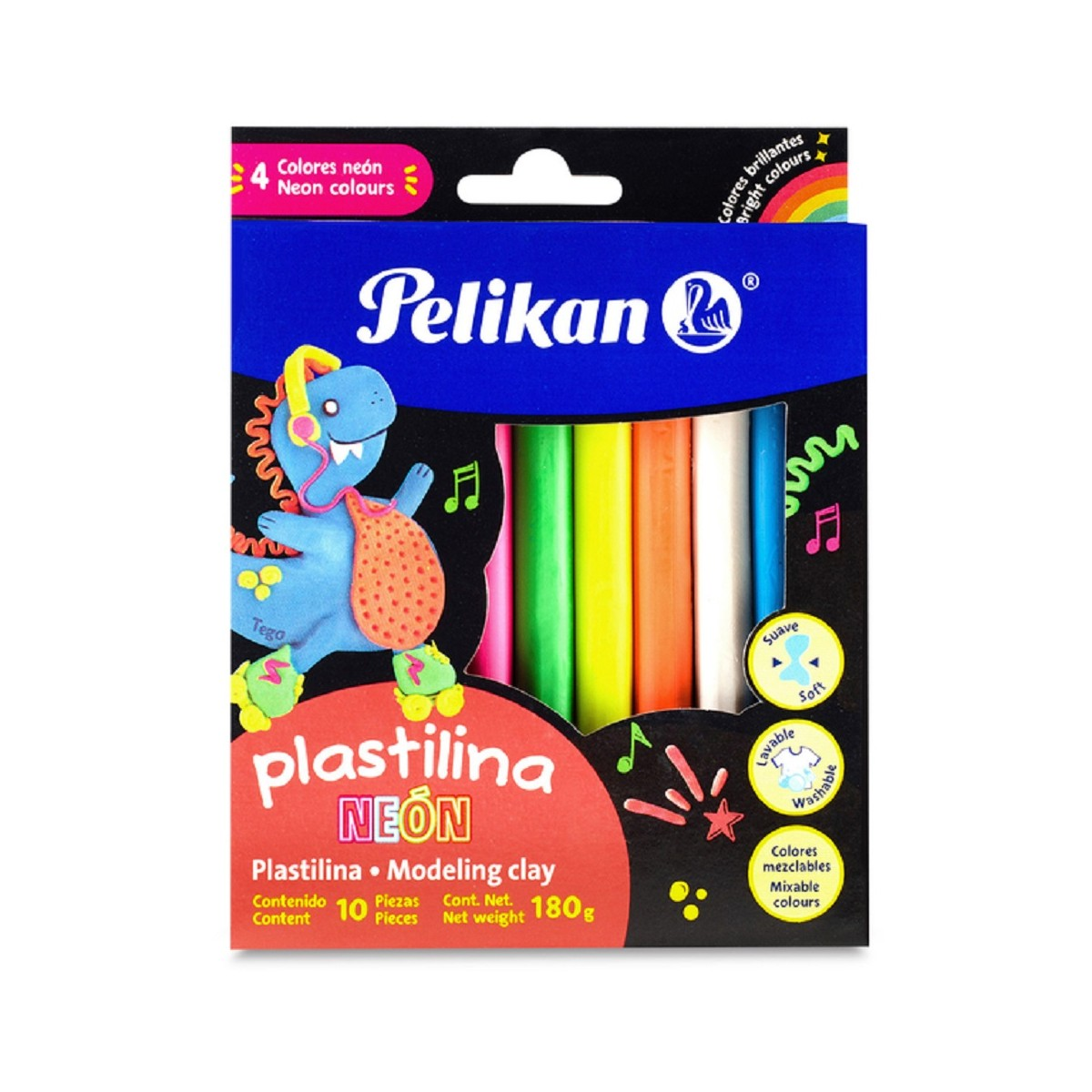 Plastilina Pelikan x10 Neon - ESTELA MONTENEGRO LIBRERÍAS MAYORISTAS