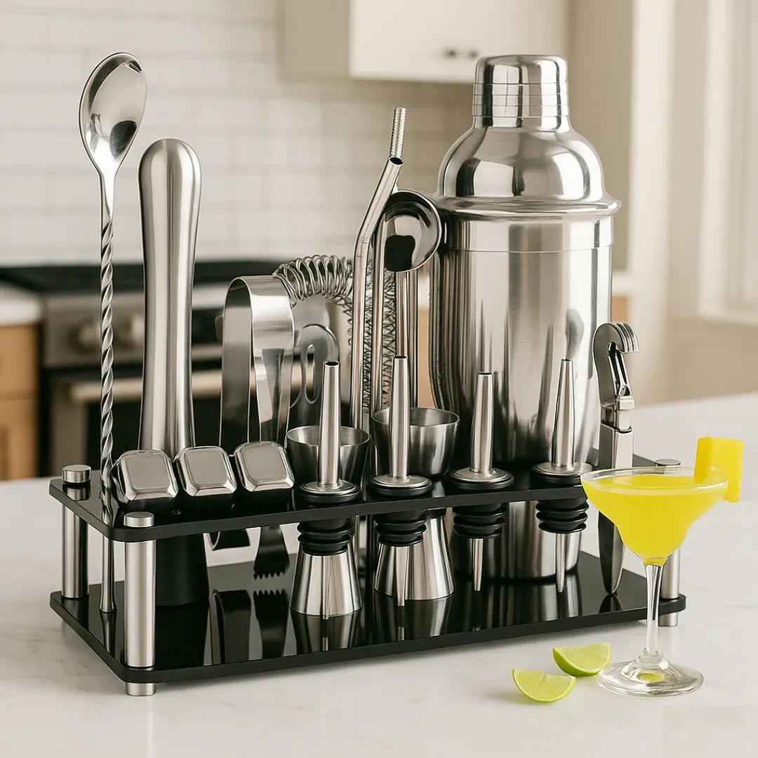 KIT SET COCTELERA PROFESIONAL BARTENDER 18 PCS CON SOPORTE TG - FUSION ...